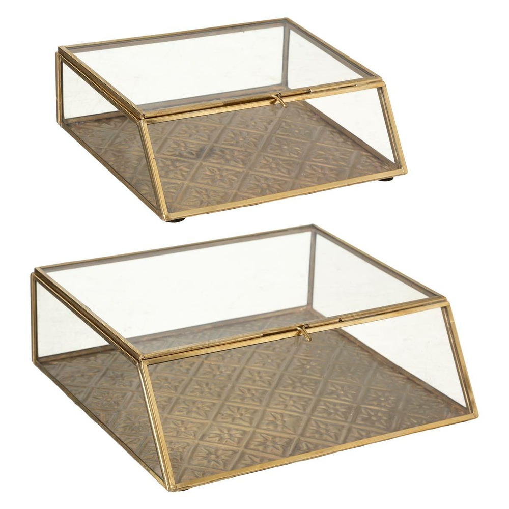 Set de 2 boîtes "oasis" - métal et verre - doré | Truffaut
