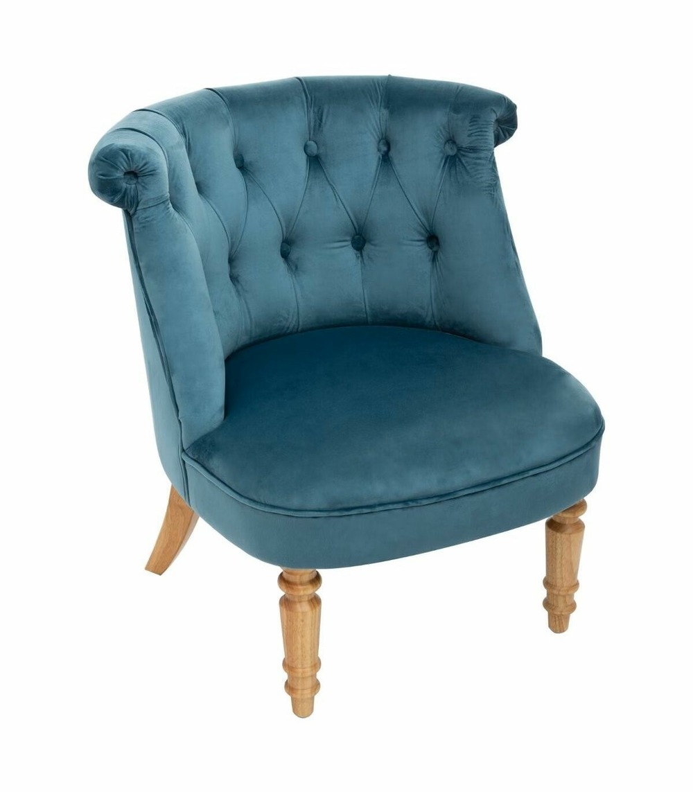 Fauteuil crapaud en velours bleu et pieds en bois | Truffaut