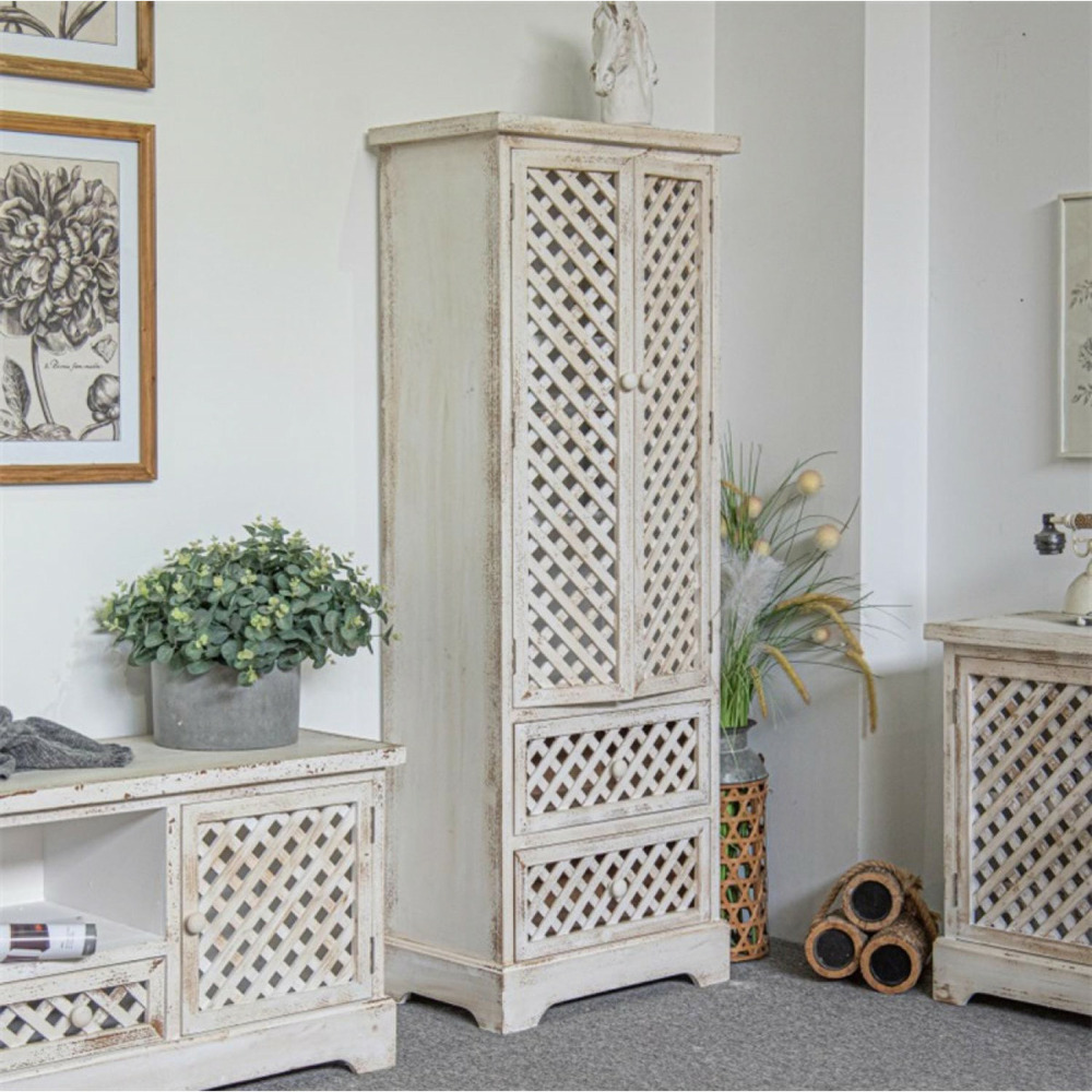 Vaisselier 2 tiroirs bois blanc 60x36x160cm bois-mdf - maduline ...