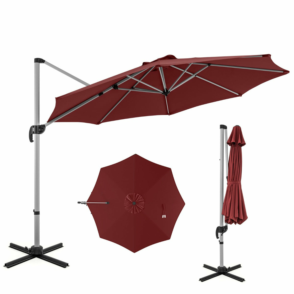 Parasol extérieur de 33 cm parasol rond en porte-a-faux avec rotation à ...