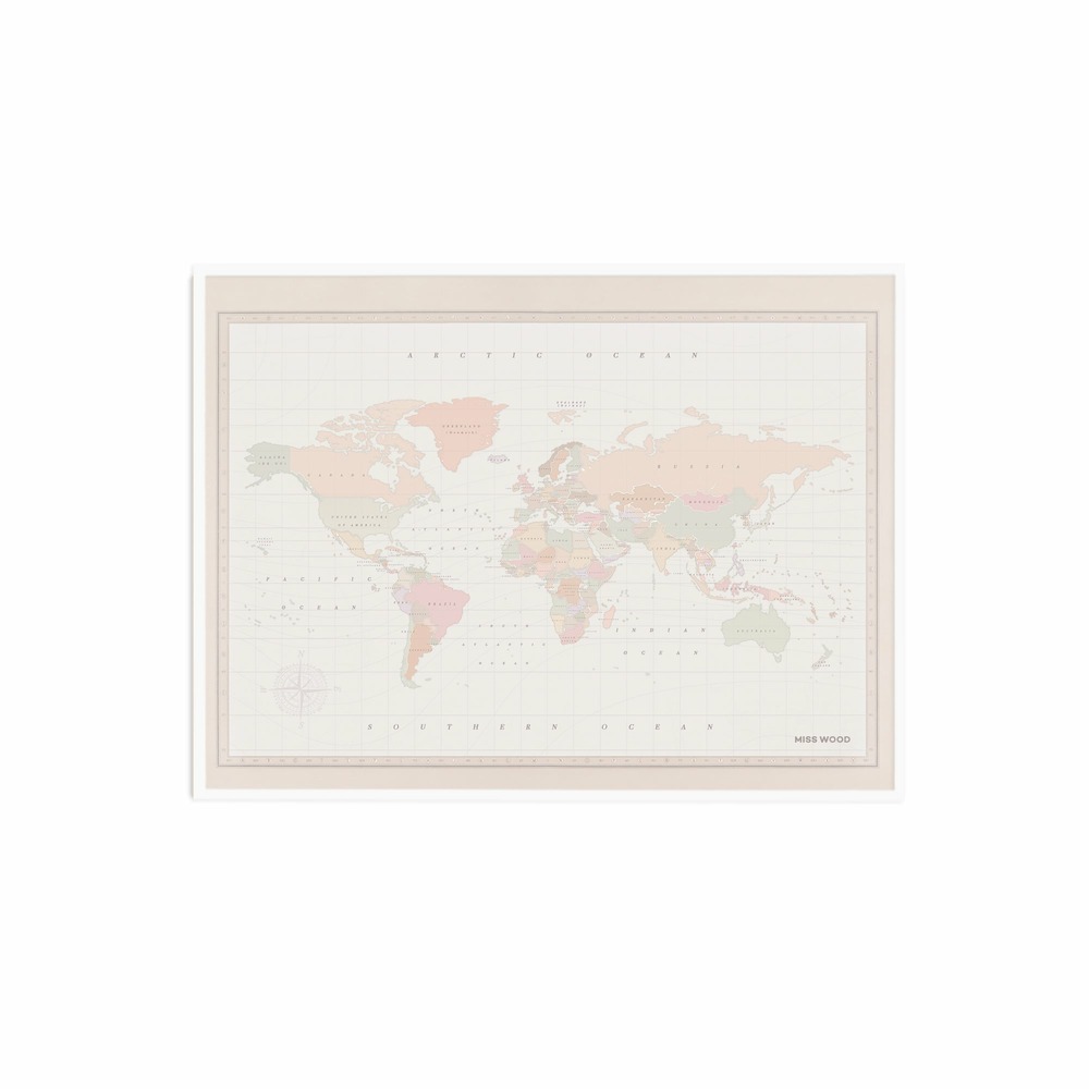 Carte du monde en liège - woody map aquarelle colonial / 60 x 45 cm ...