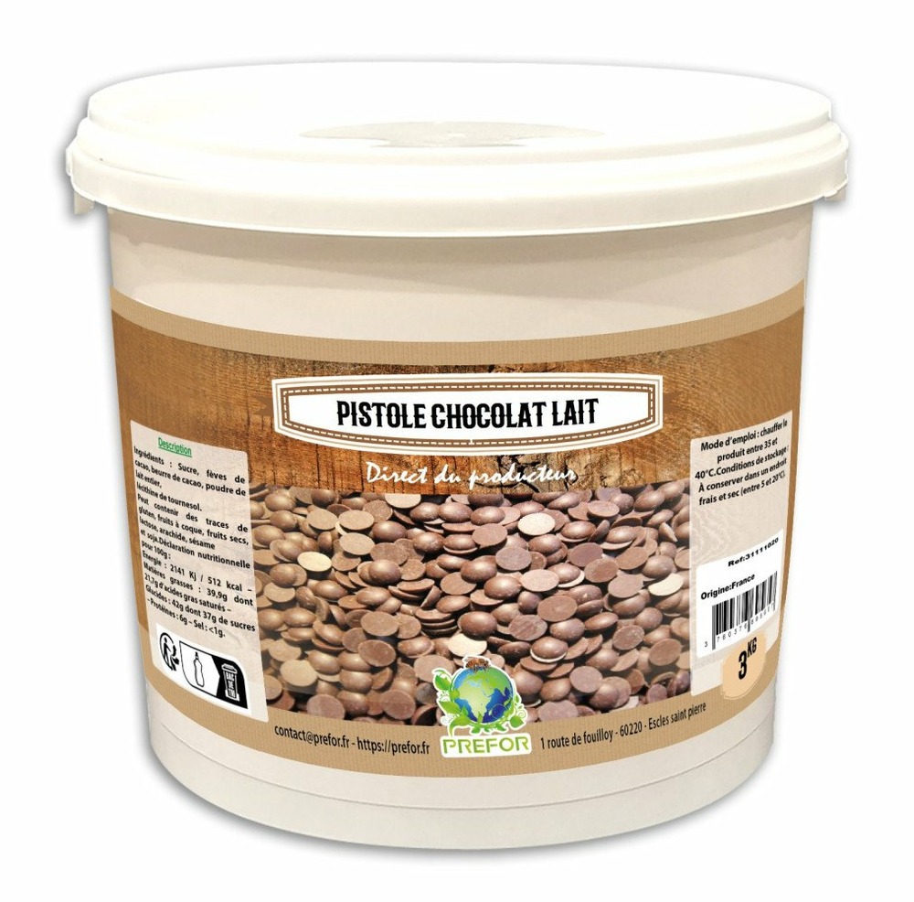 Pistole chocolat lait 43% seau 3kg | Truffaut