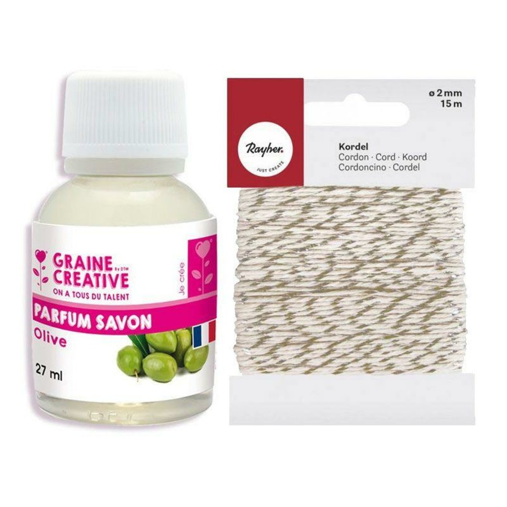 Parfum pour savon 27 ml olive + ficelle dorée & blanche 15 m | Truffaut