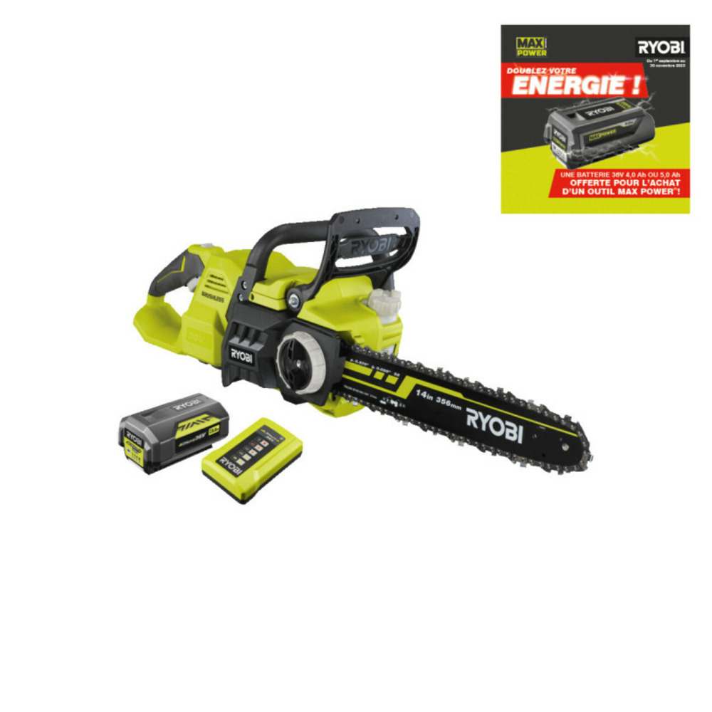 Tronçonneuse ryobi 36v lithiumplus brushless - 1 batterie 5.0ah - 1 ...
