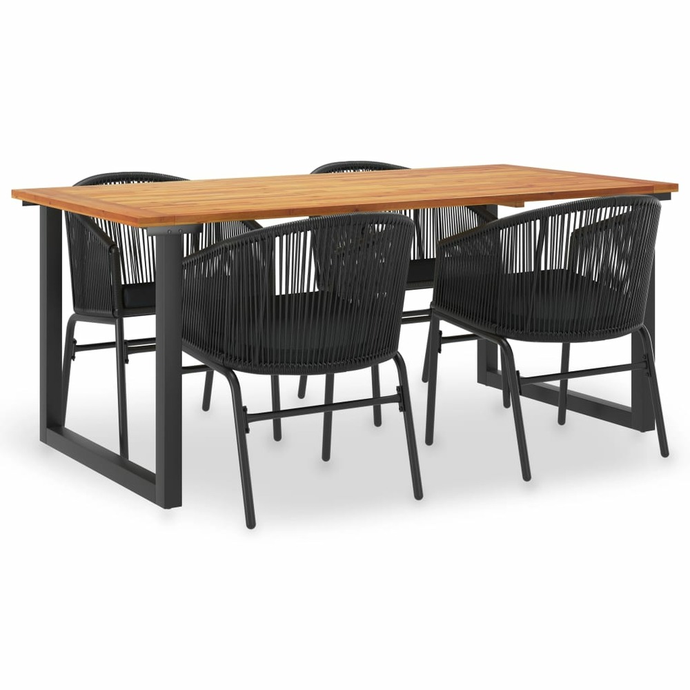 Mobilier à dîner d'extérieur 5 pcs Acacia solide et rotin PVC | Truffaut