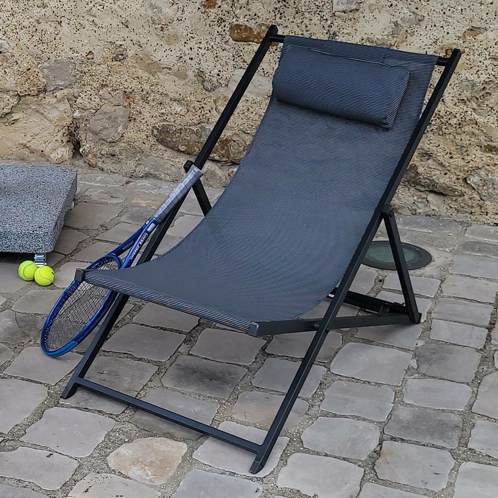 Chilienne en aluminium anthracite et textilène gris Lota | Truffaut