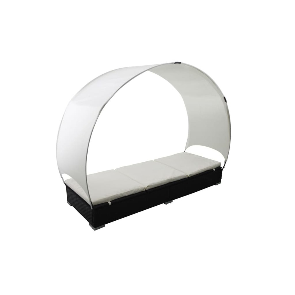 Lit de jardin en résine tressée noir avec parasol | Truffaut