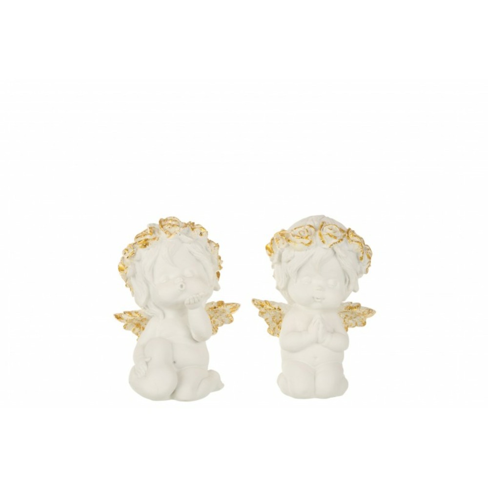 Set de 2 anges de noël agenouillés en résine blanc - or 9x7x14 cm h14 ...