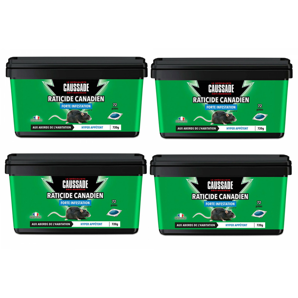 Pack de 4 seaux de raticide canadien pat'appât forte infestation boite ...