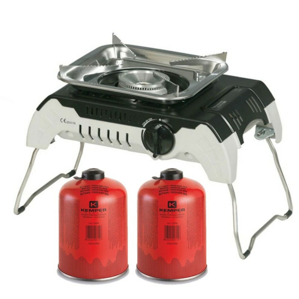 Réchaud gaz 2400w allumage piezo + 2 cartouches gaz 450gr butane ...