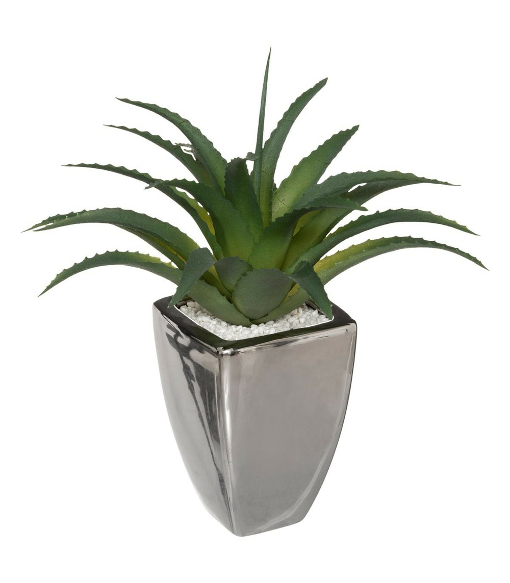 Plante artificielle agave dans un pot gris brillant h 33 cm | Truffaut