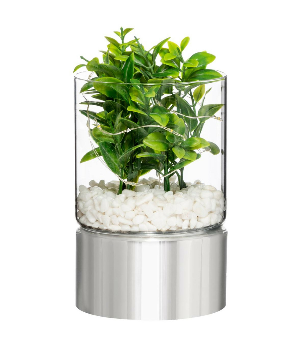 Plante verte artificielle dans pot en verre avec éclairage led h 15 cm ...