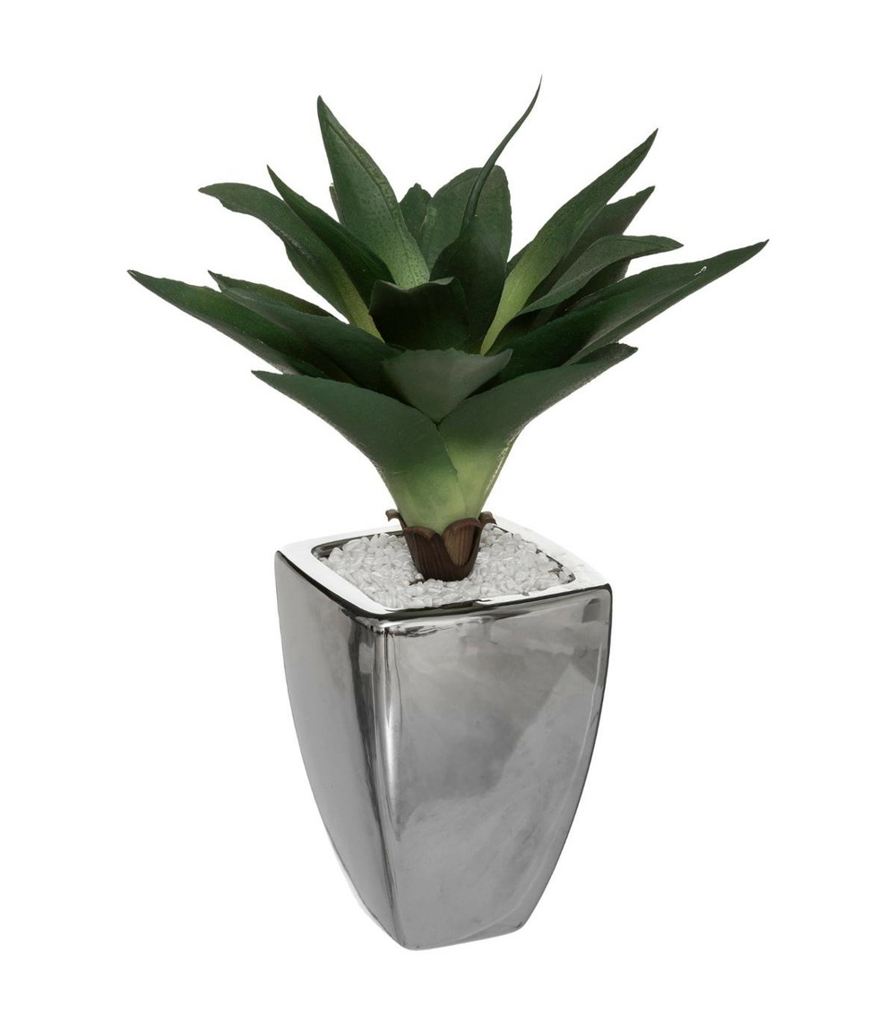 Plante artificielle agave dans un pot gris brillant h 33 cm | Truffaut