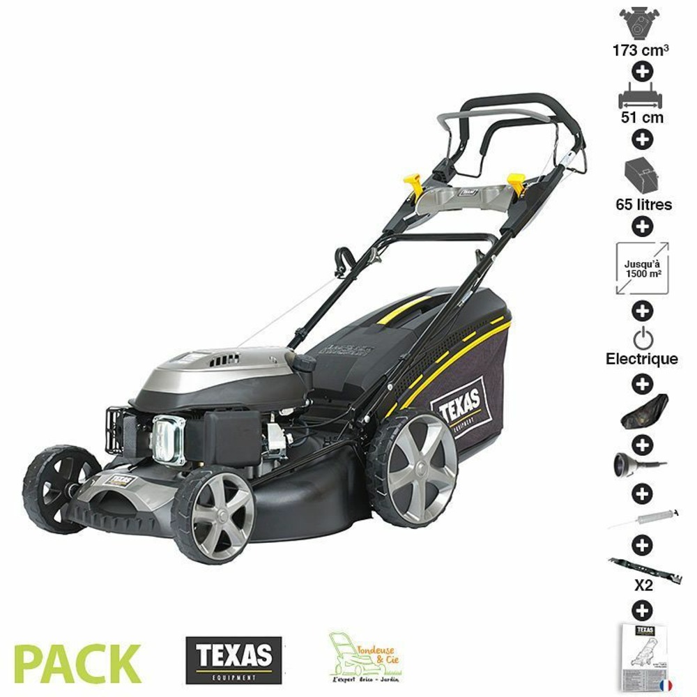 Tondeuse tractée démarrage électrique 173 cc 51cm mulching texas ...