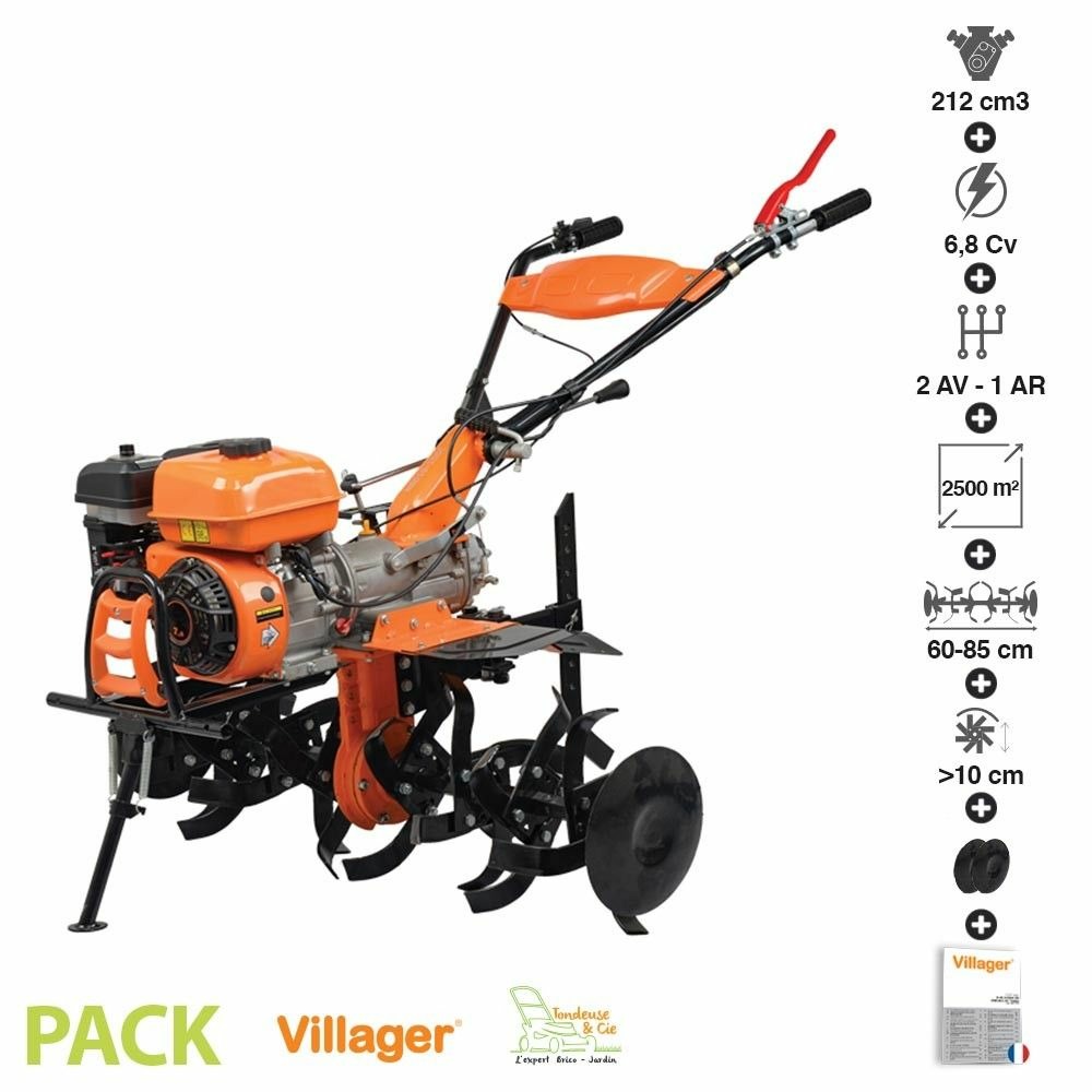Motoculteur thermique 6,8 cv travail 85cm vitesses 2av 1ar villager vtb ...
