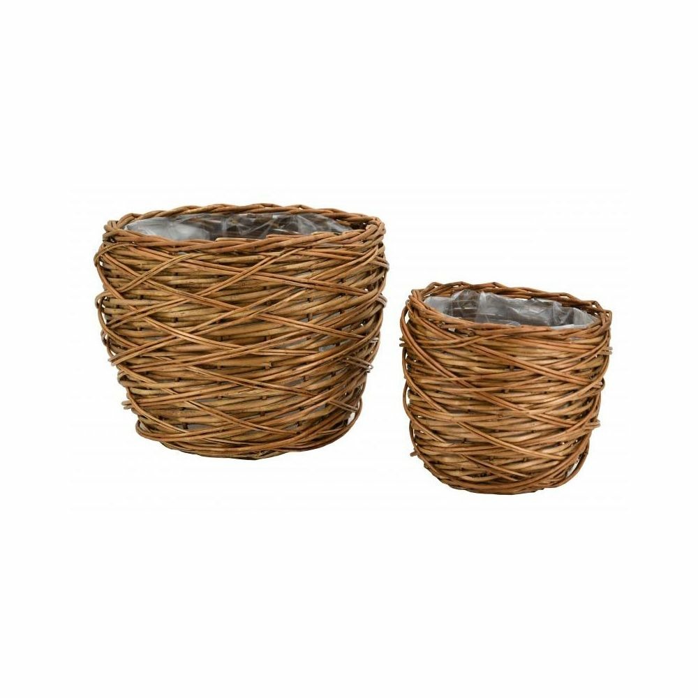 Cache pots en osier vieilli avec doublure (lot de 2) | Truffaut