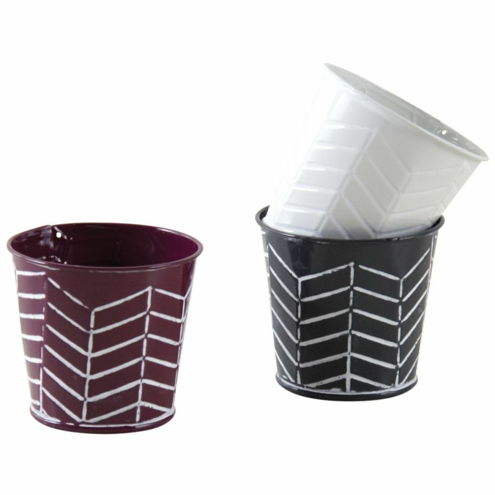 Mini cache-pot rond rayé en métal (lot de 3) | Truffaut