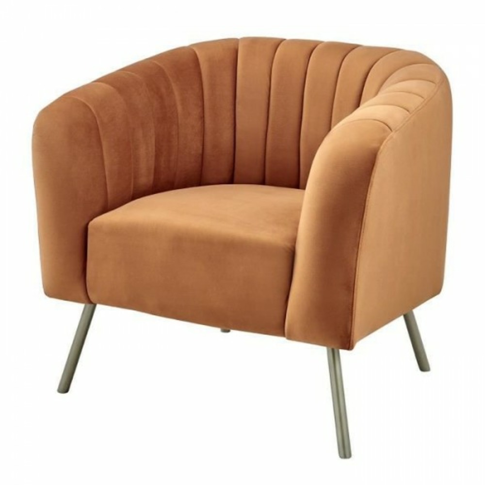 Fauteuil - chaise en velours terracotta - pieds en bois naturel ...