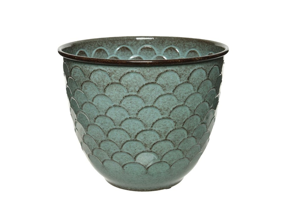 Cache-pot en acier émaillé bleu rond rosa - ø 37 x 32 cm | Truffaut