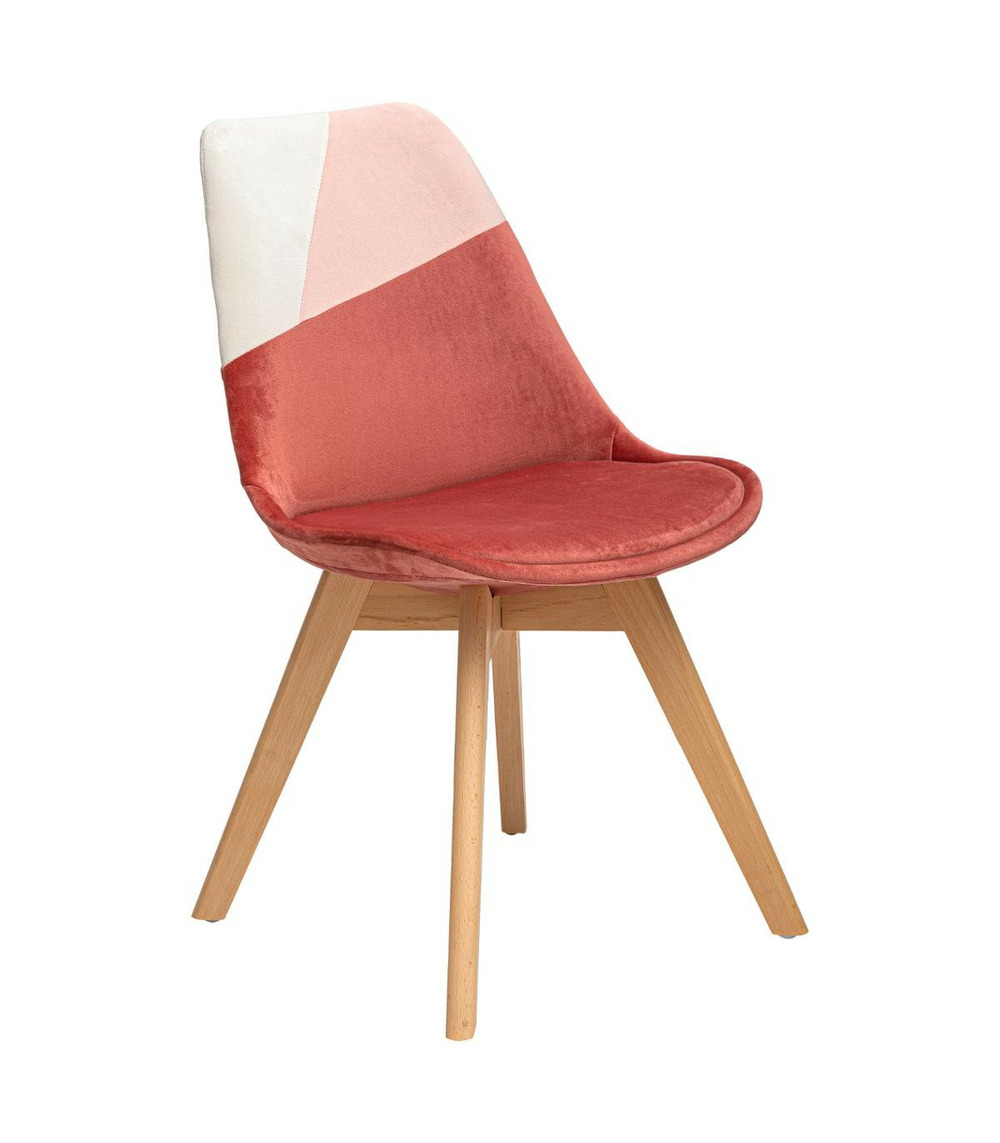 Chaise de salle à manger assise patchwork rose et pieds en bois de hêtre | Truffaut