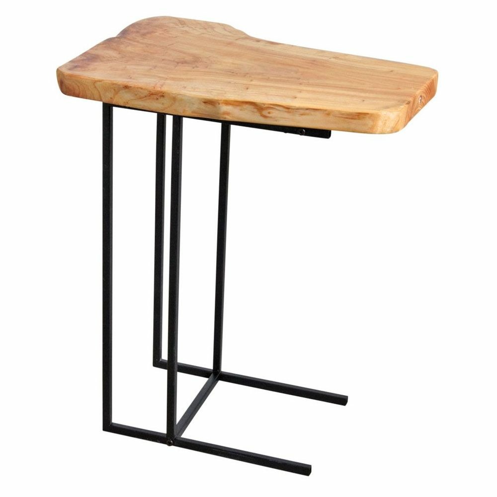 Table d'appoint en bois brut et métal noir | Truffaut