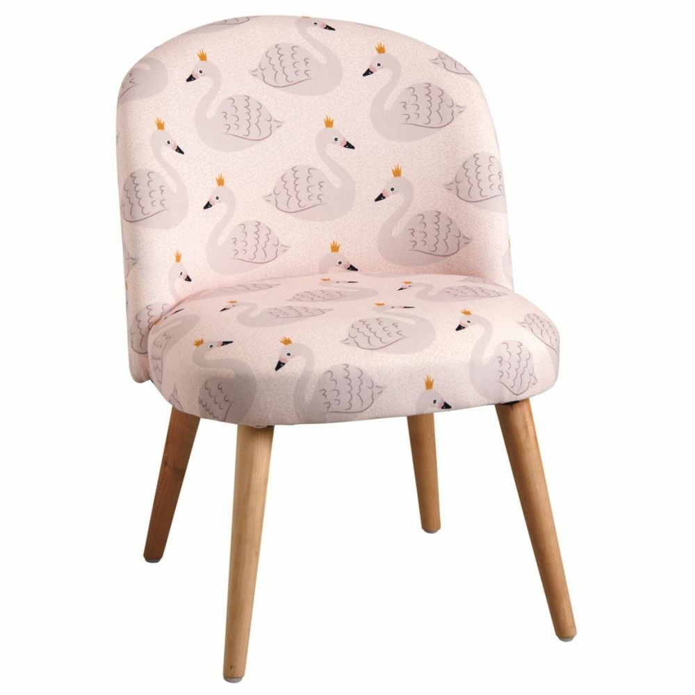 Chaise enfant en coton et bois cygne rose | Truffaut