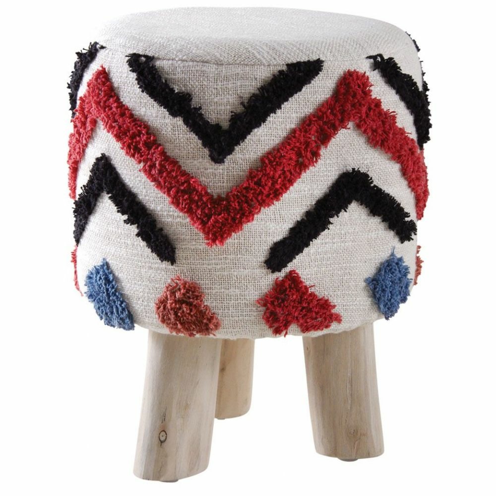 Tabouret 3 pieds en coton tufté | Truffaut