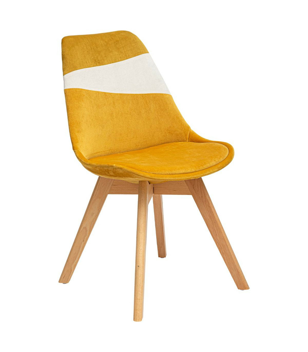 Chaise de salle à manger assise patchwork ocre et pieds en bois de hêtre | Truffaut