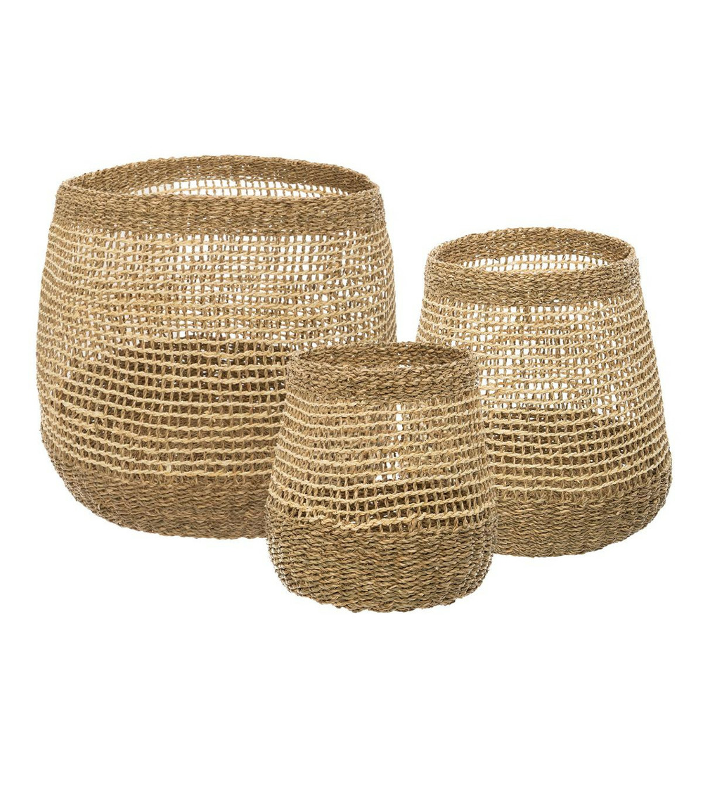 Set de 3 paniers de rangement rond en osier naturel tressé et ajouré ...