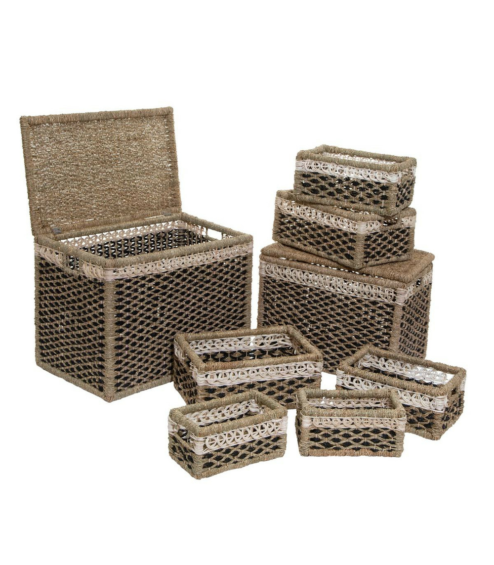 Set de 8 paniers de rangement en seagrass beige et noir | Truffaut