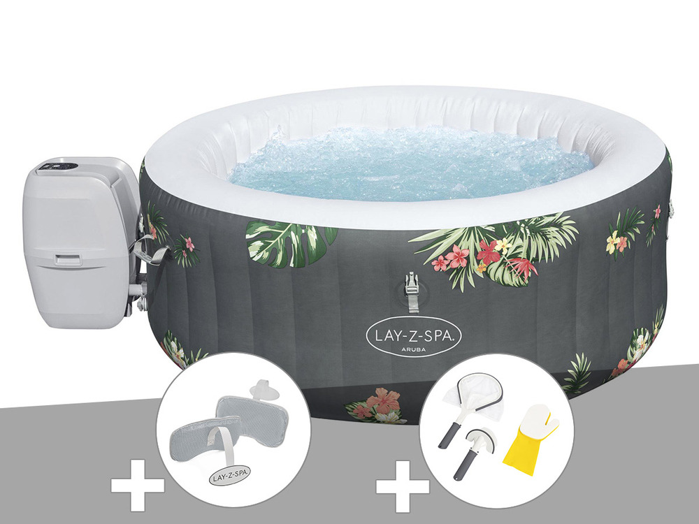 Kit spa gonflable lay-z-spa aruba rond airjet 2/3 places + 2 appuie ...