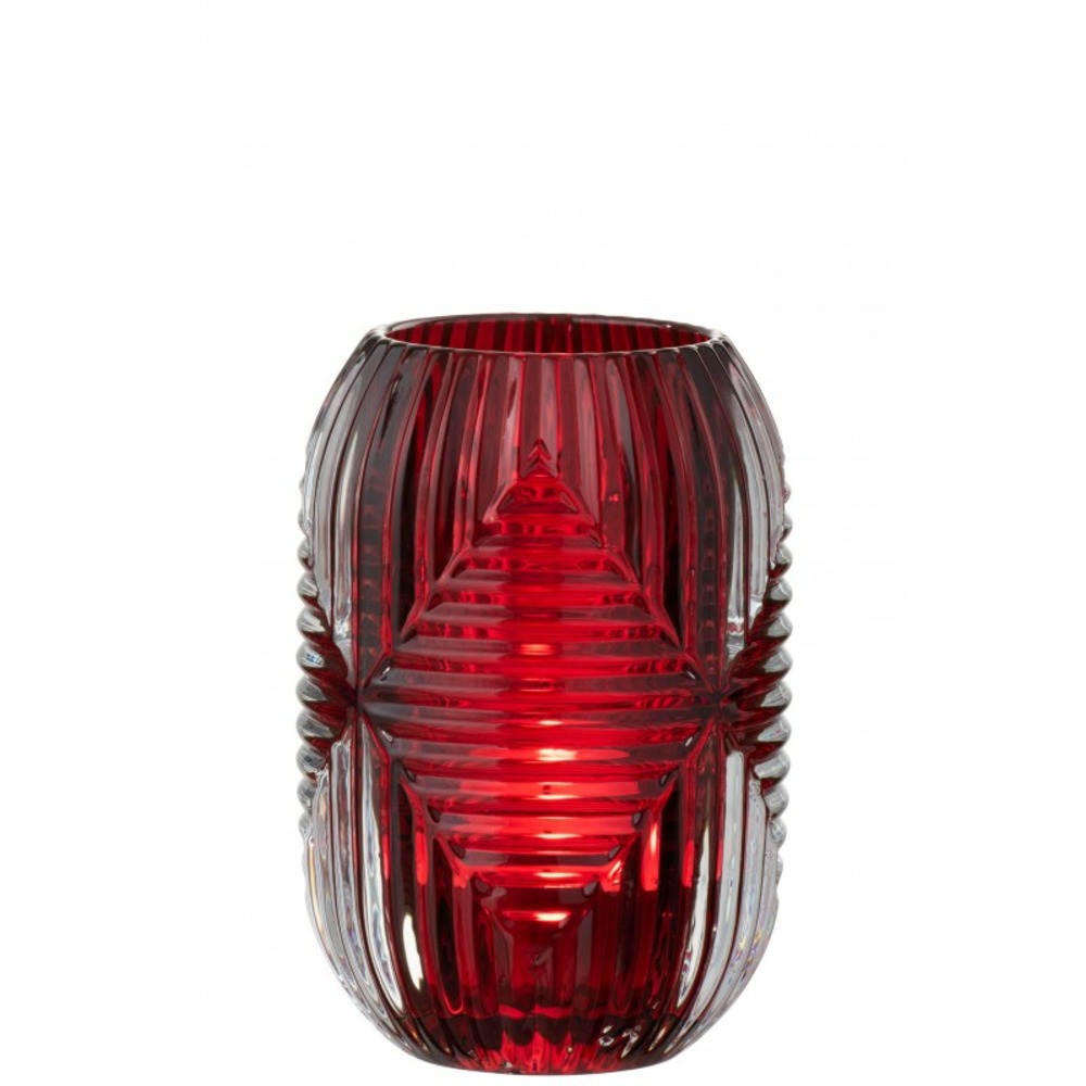 Photophore en verre rouge 9x9x13 cm | Truffaut