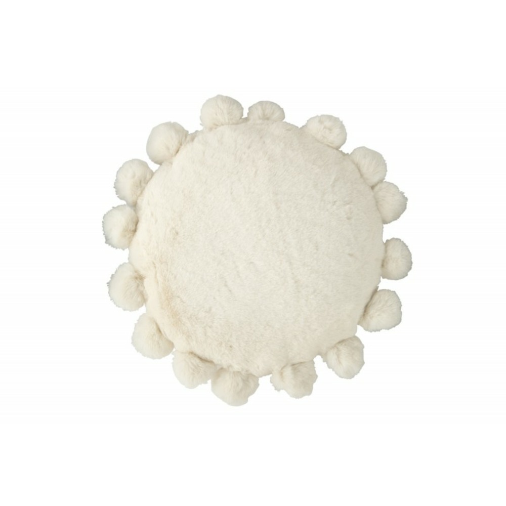 Coussin rond avec boules en polyester blanc 52x52cm | Truffaut
