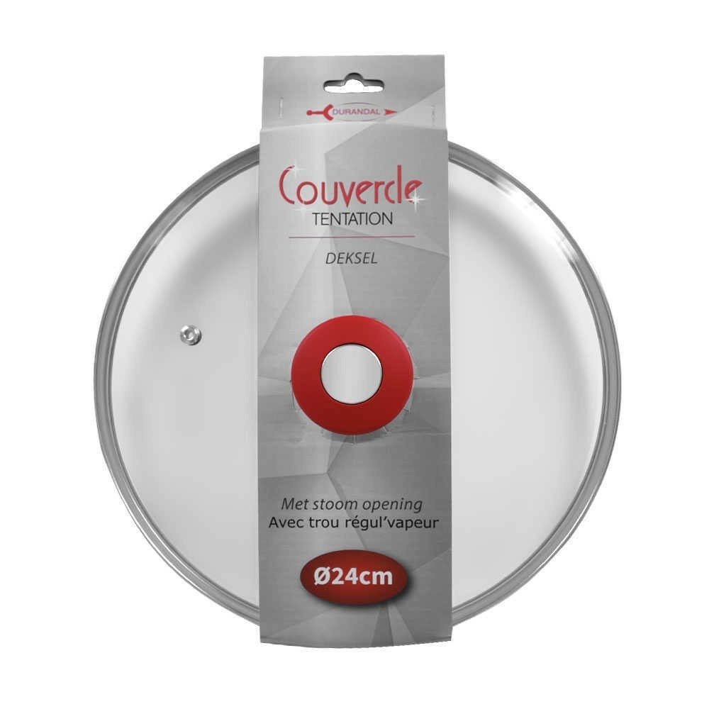 Couvercle en verre cerclée inox et poignée rouge tentation 24 cm ...
