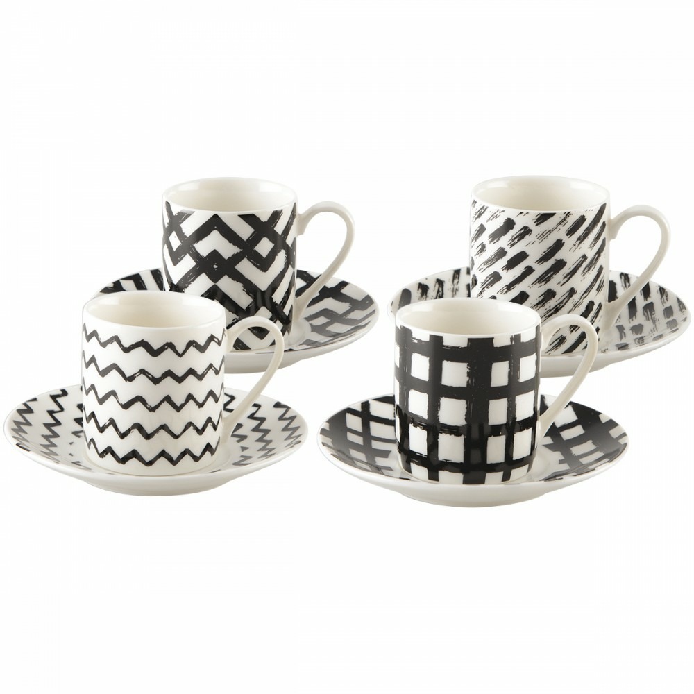 Set 4 tasses cafe 90ml noir et blanc | Truffaut