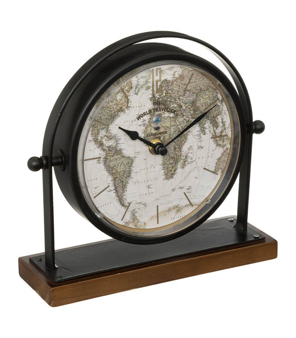 Horloge à poser globe en métal noir déco rétro h 20 cm | Truffaut