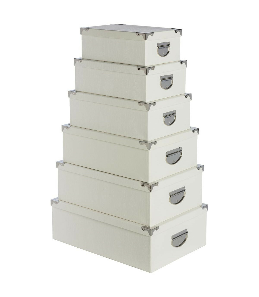 Lot de 6 boites de rangement avec coins en métal croco ivoire | Truffaut
