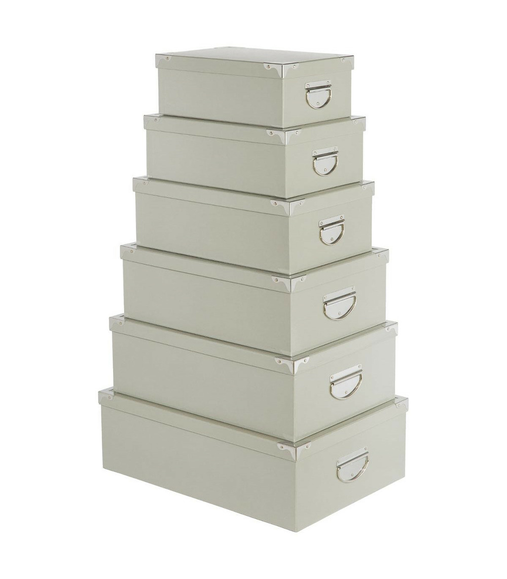 Lot de 6 boites de rangement avec coins en métal uni gris clair | Truffaut