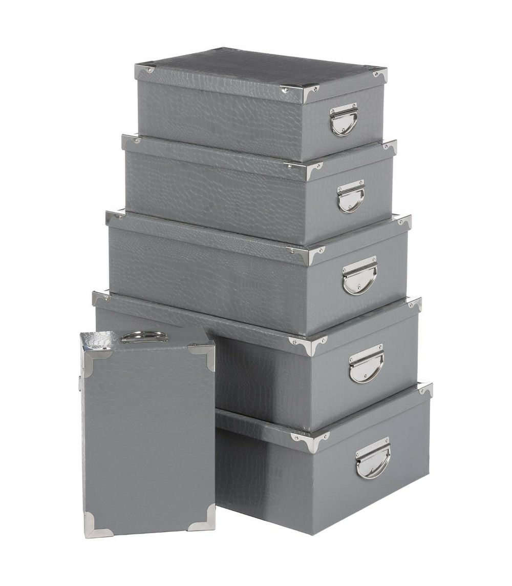 Lot de 6 boites de rangement avec coins en métal effet croco | Truffaut