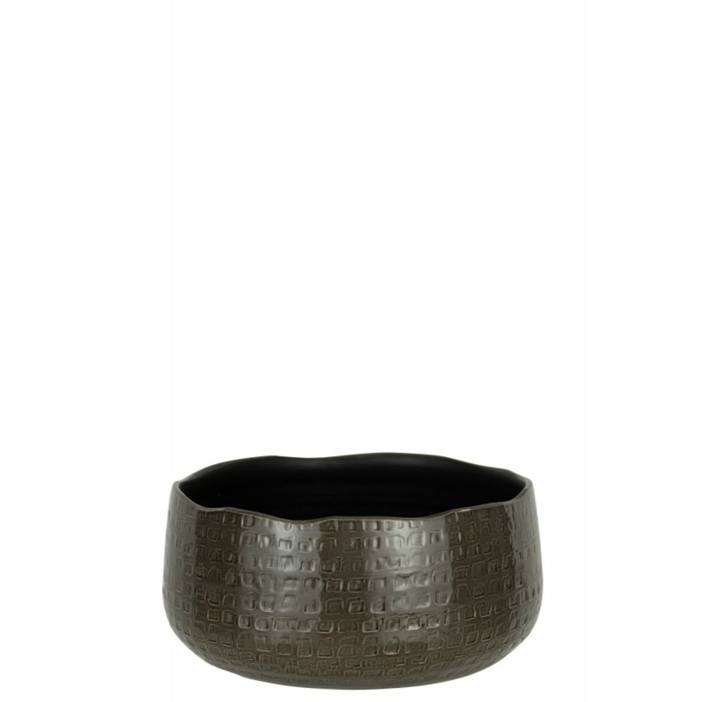 Cache pot bas à motifs en céramique gris foncé 32x32x15cm | Truffaut