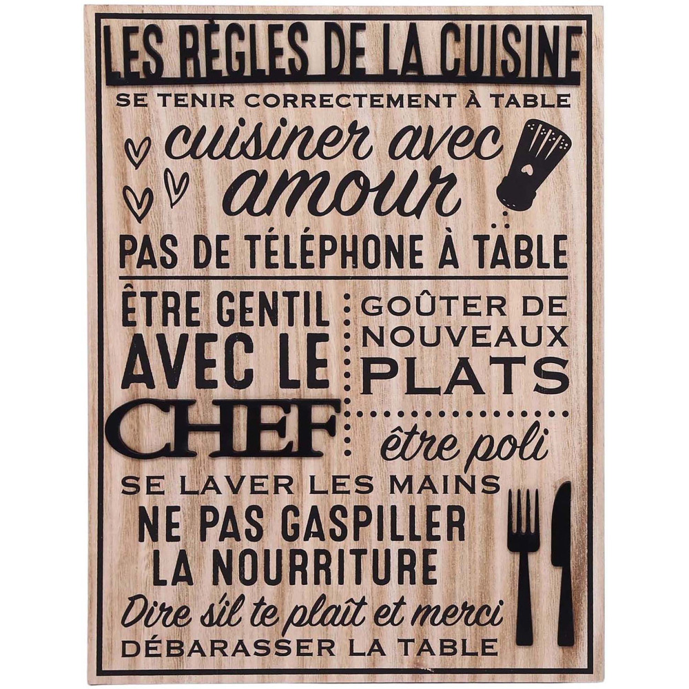 Plaque en bois règles de la cuisine 30 x 40 cm | Truffaut