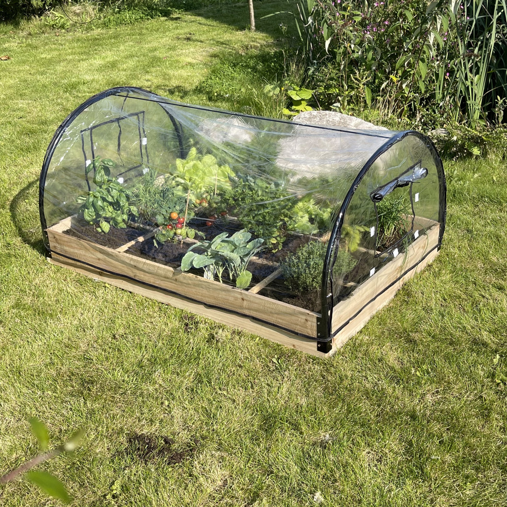 Mini serre de jardin 1m² avec base en bois et pvc estragon. 12 compartiments. Serre maraîchère ...