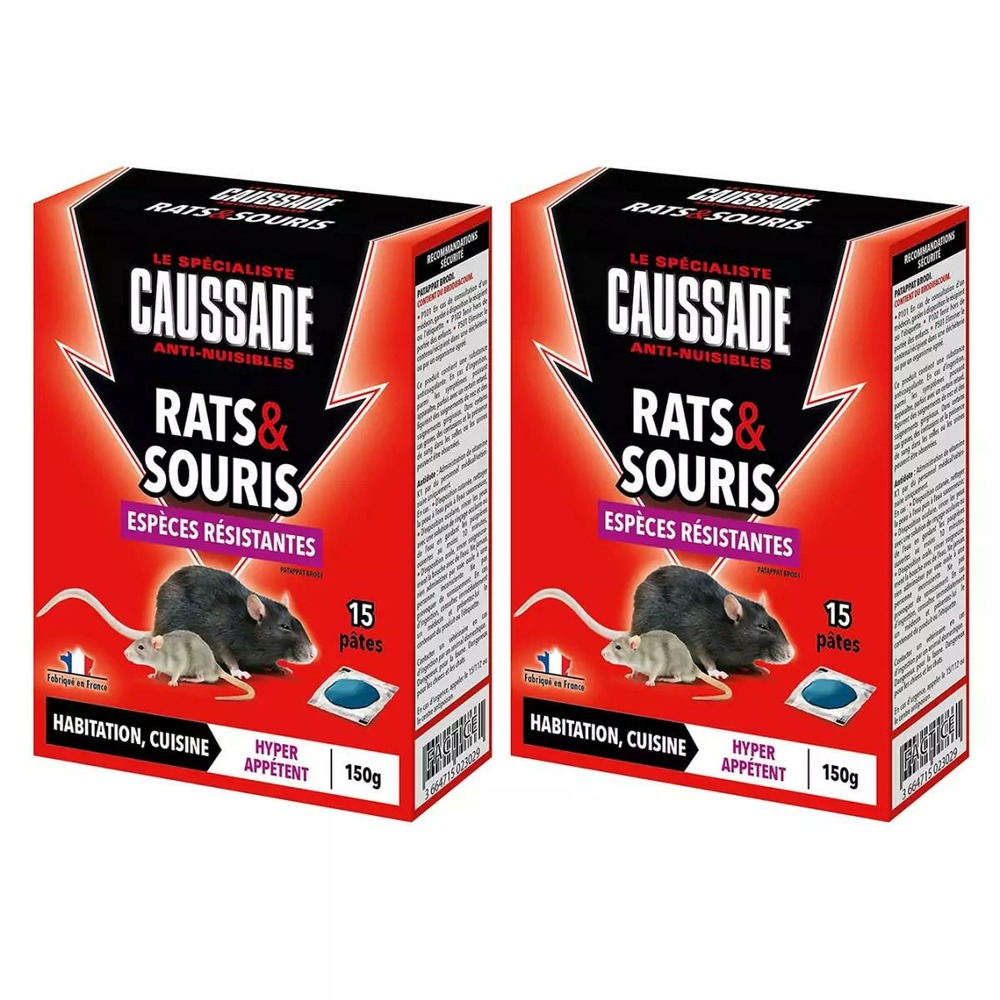 Lot de 2 boites raticide rats & souris - pat'appât espèces résistantes ...