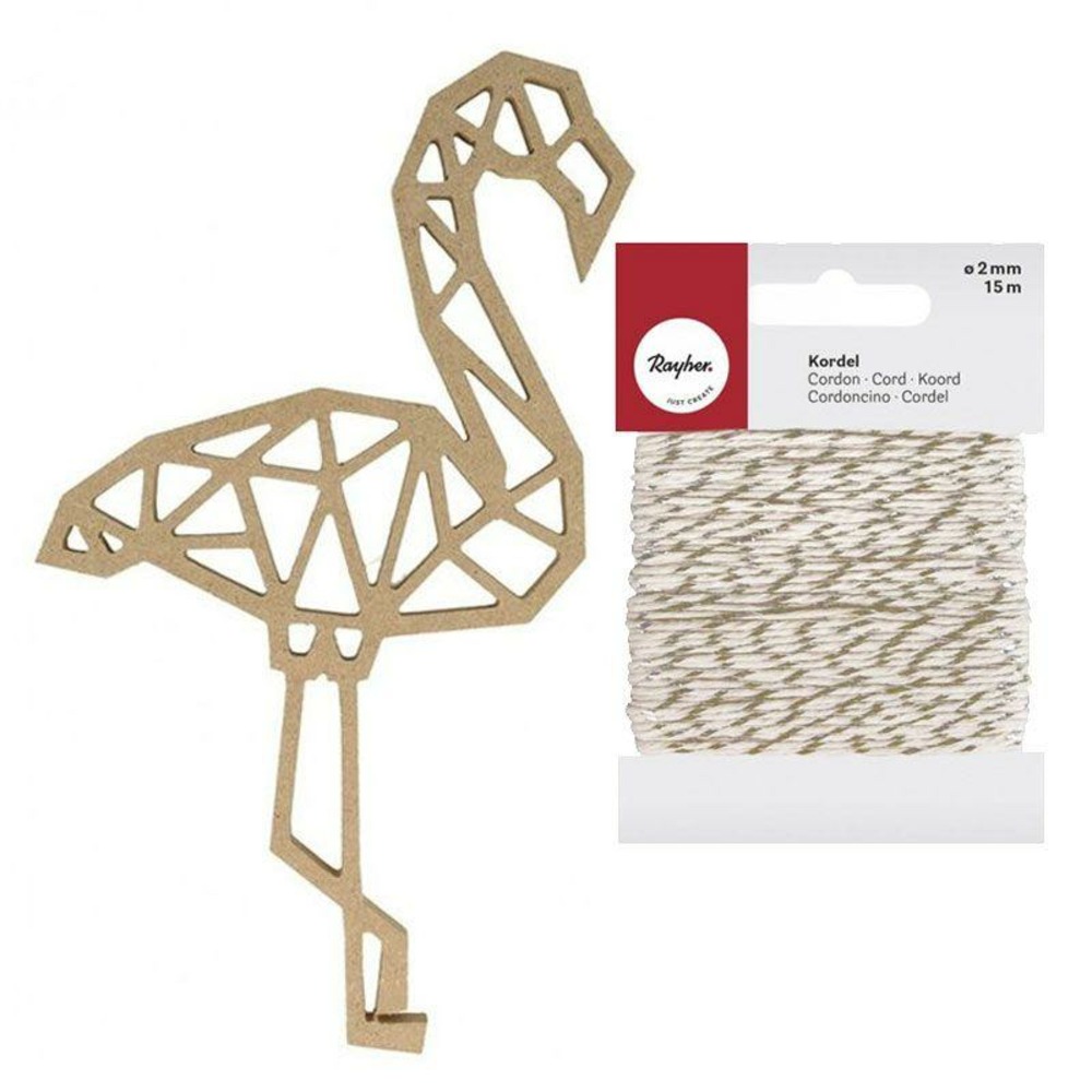 Silhouette en bois flamant 25 cm + ficelle dorée & blanche 15 m | Truffaut