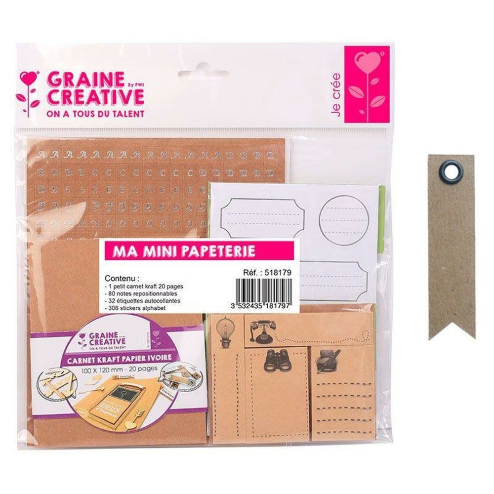Kit papeterie mini carnet kraft 12 x 10 cm + 418 stickers + 20 ...