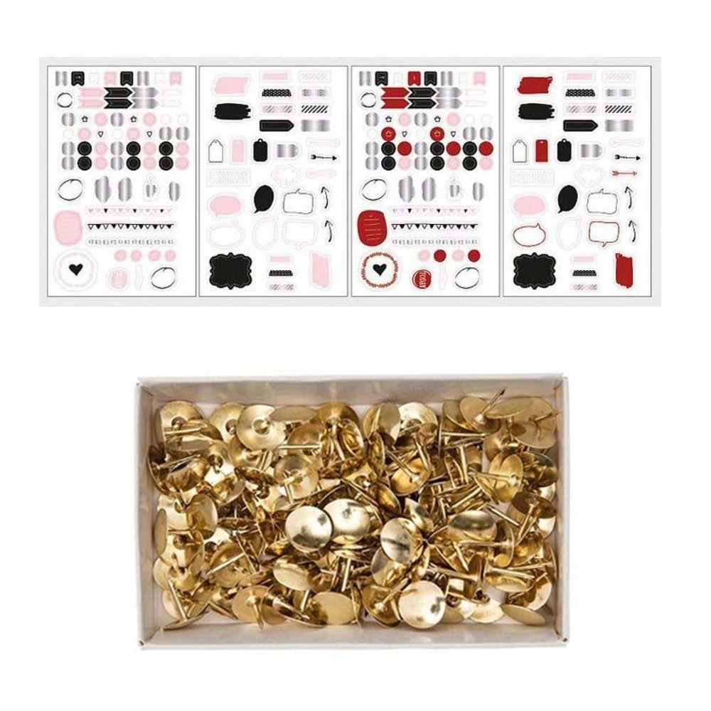 Stickers blanc, rouge, noir + 150 punaises dorées | Truffaut