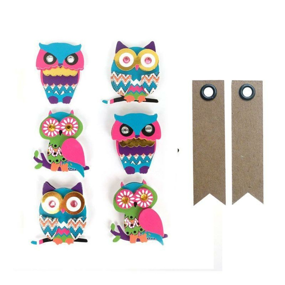 6 stickers 3d hiboux 4,5 cm + 20 étiquettes kraft fanion | Truffaut