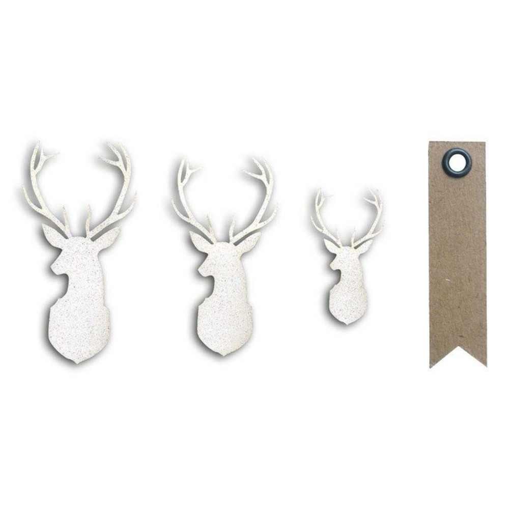 Formes découpées rennes à paillettes blanc + 20 étiquettes kraft fanion ...