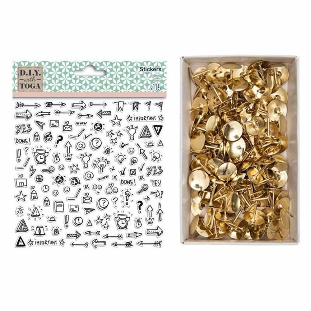115 stickers icônes pour bullet journal + 150 punaises dorées | Truffaut