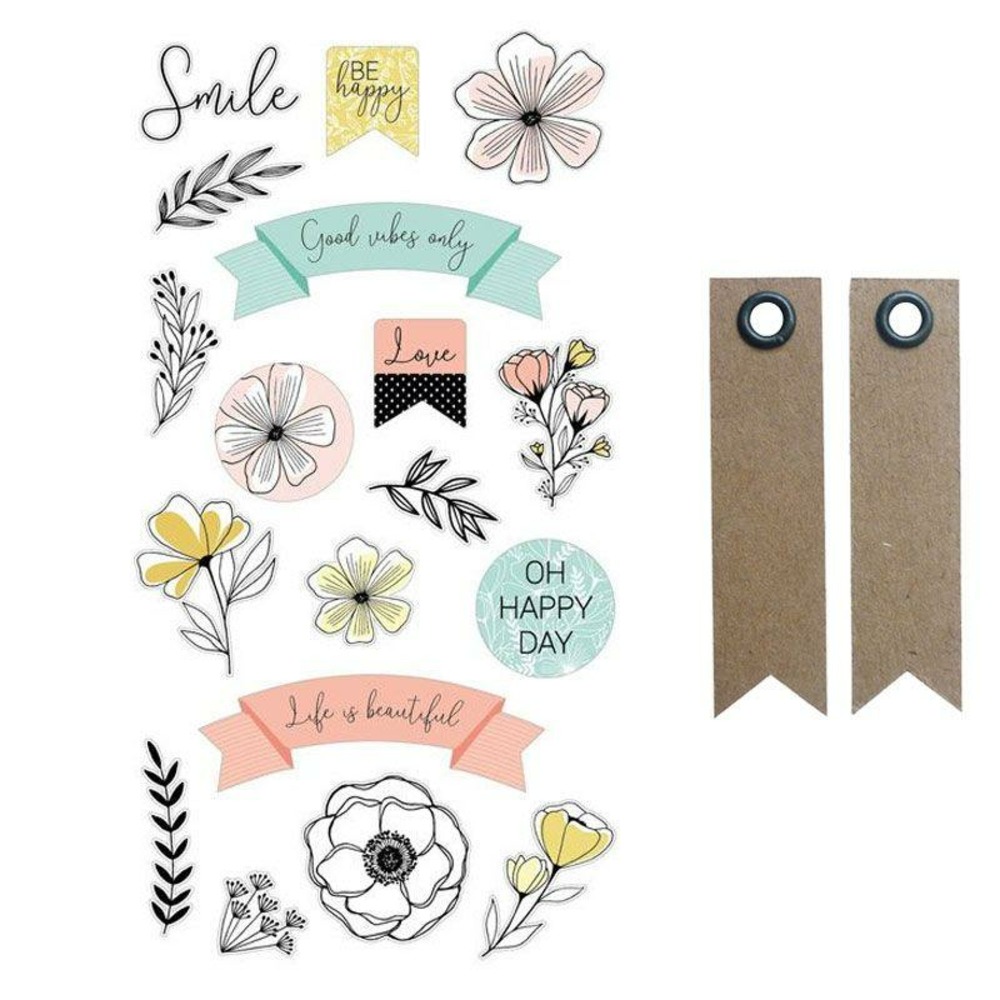 Stickers 3d puffies good vibes + 20 étiquettes kraft fanion | Truffaut